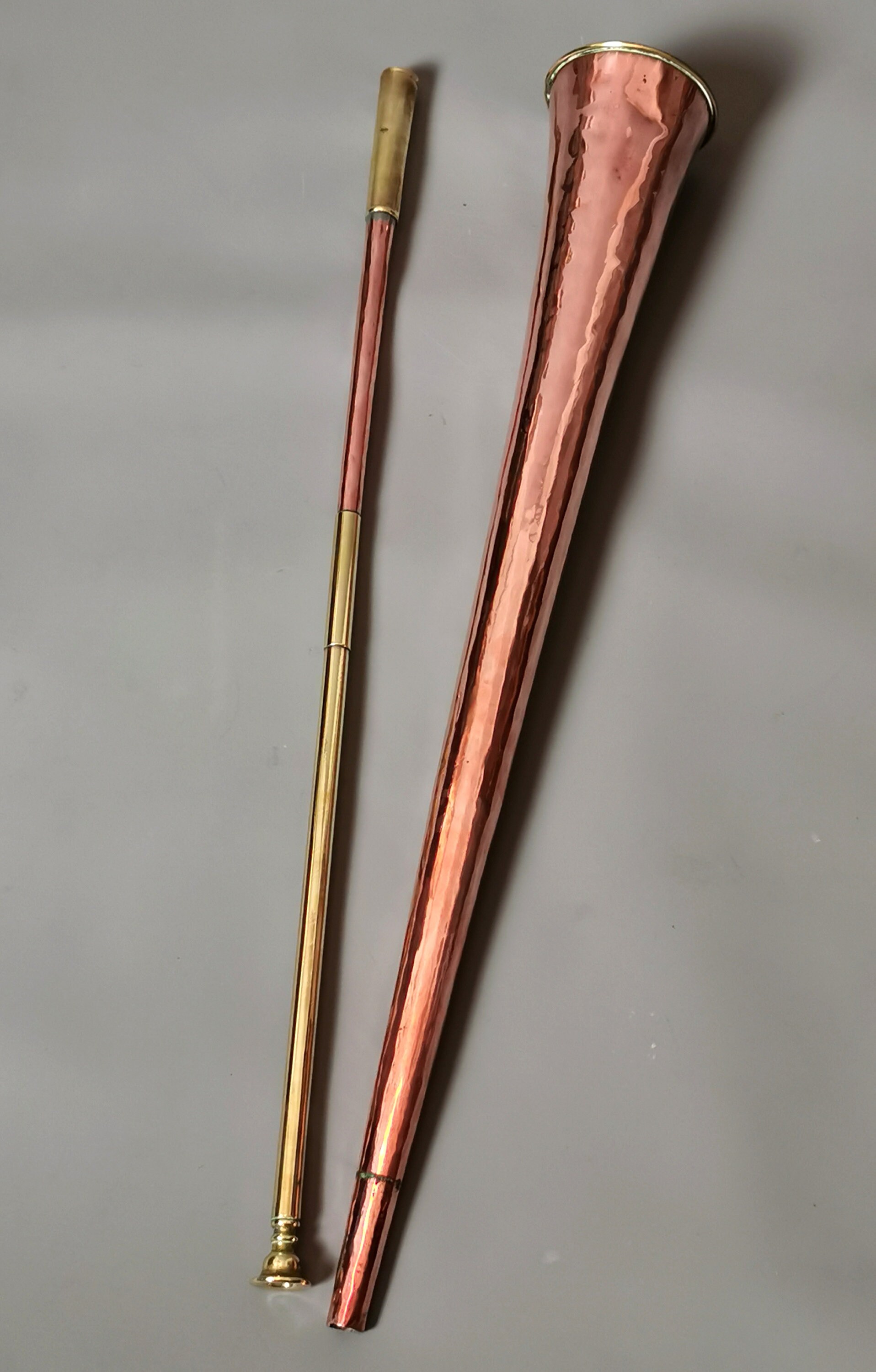 Antique Copper and brass heraldic trumpet, Buisine, old heralds