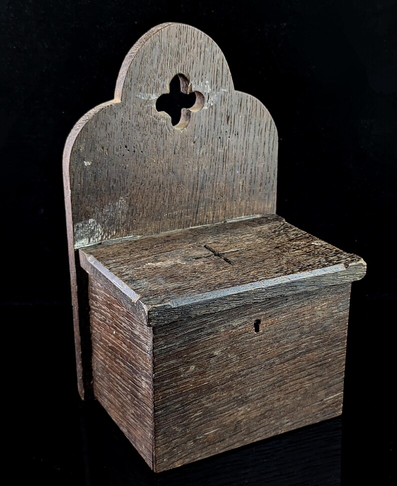 Antique Oak Ground Gothic Revival Church Offertory Box, Wall Mountable ...
