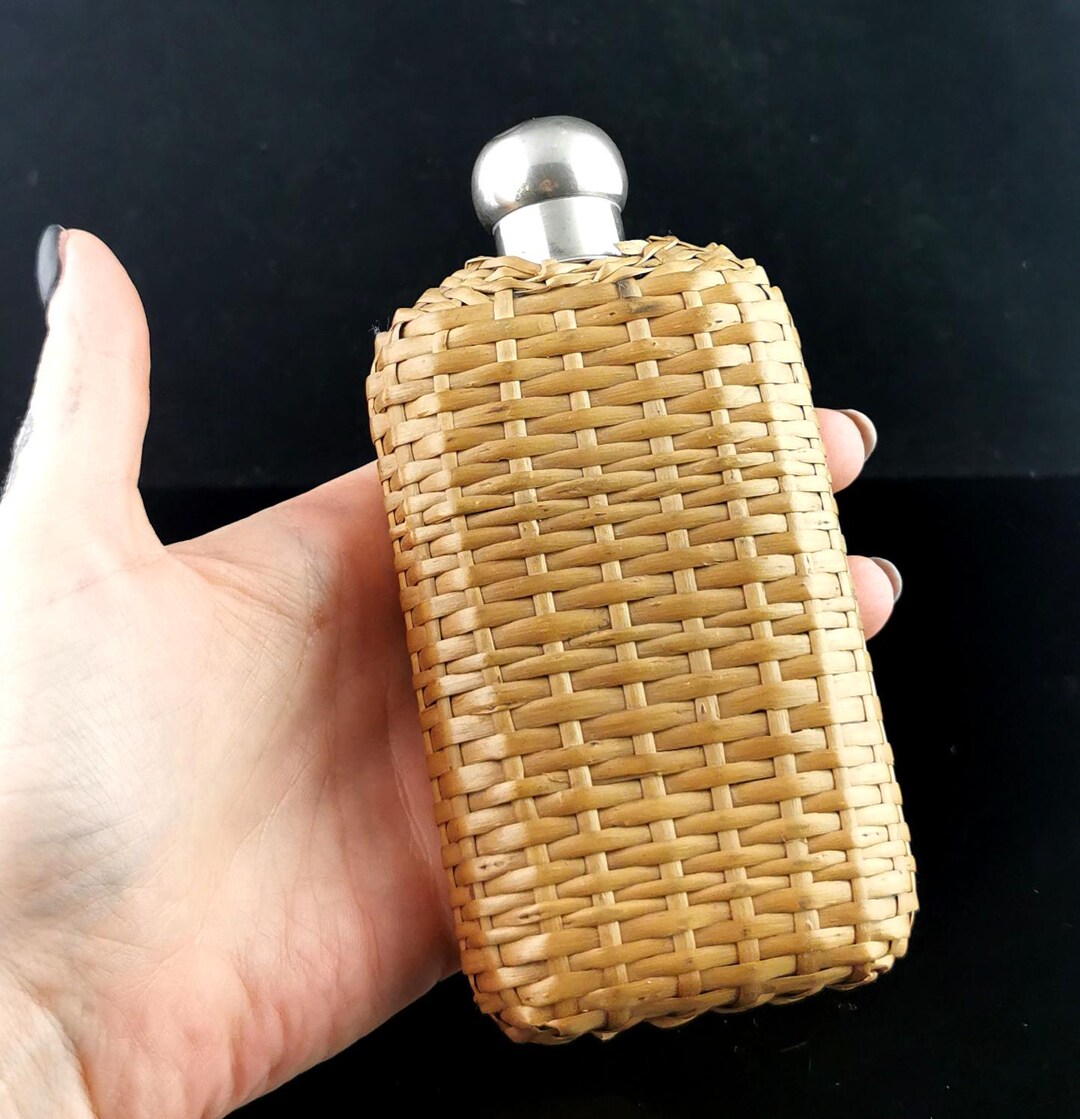Vintage Wicker Covered Hip Flask - Etsy