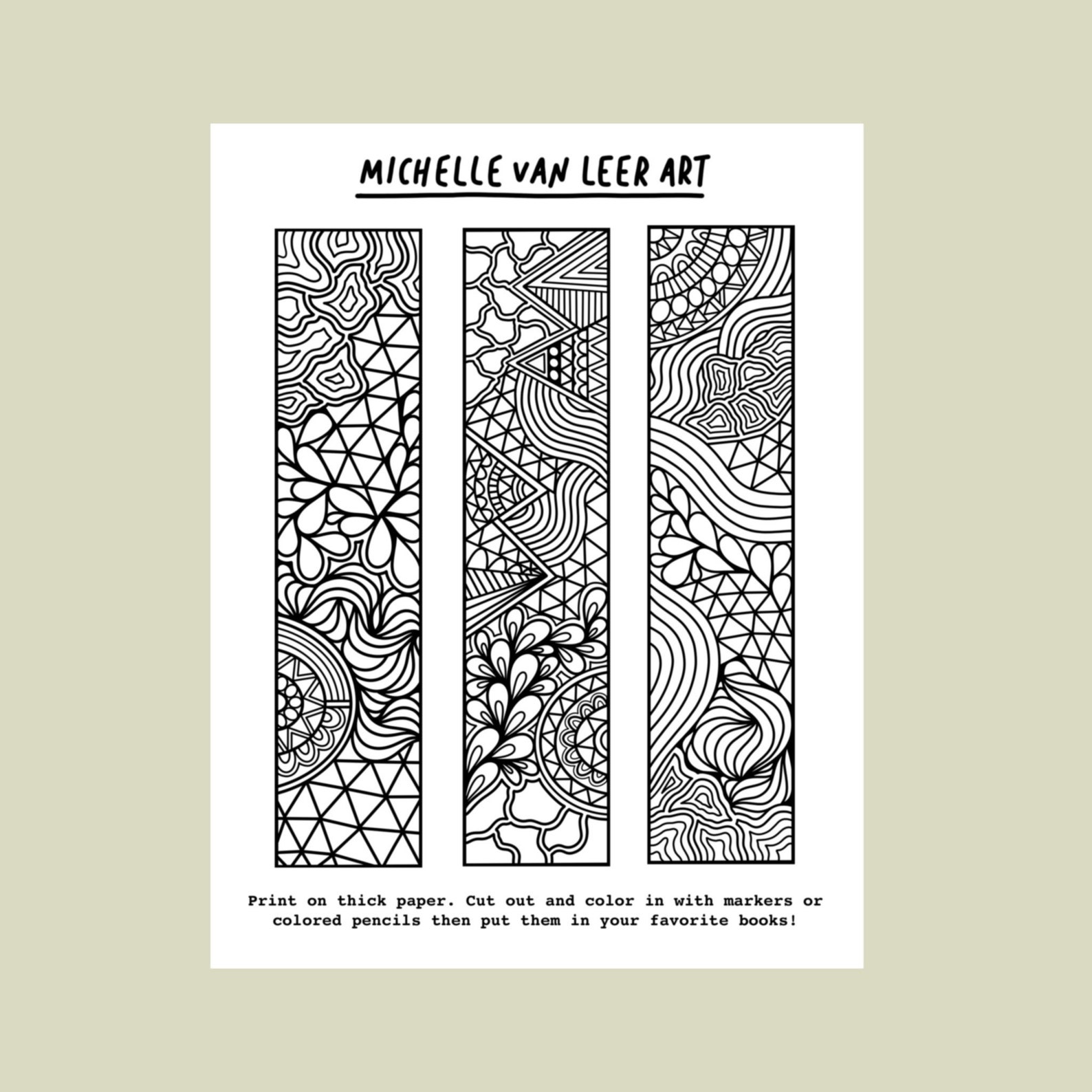 Printable Zen Doodle Bookmarks | Printable Coloring Sheet | Adult ...