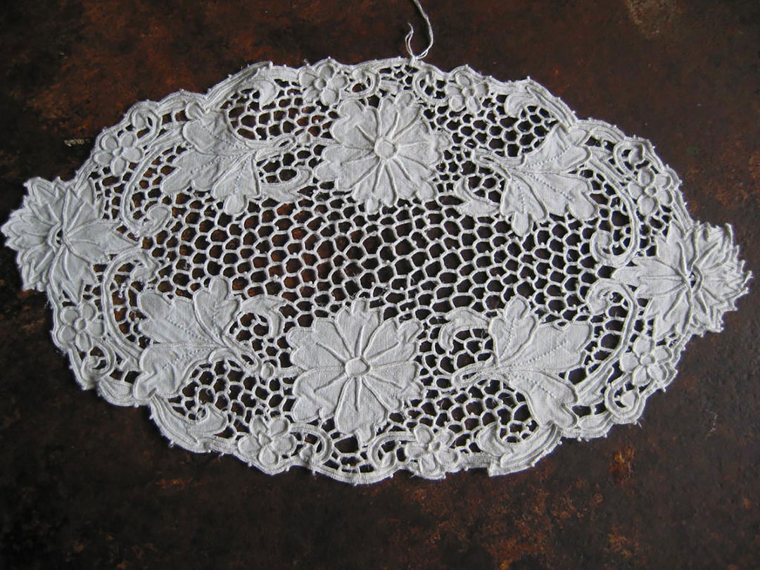 Vintage Antique French Oval Art Nouveau Doily With Richelieu Embroidery ...