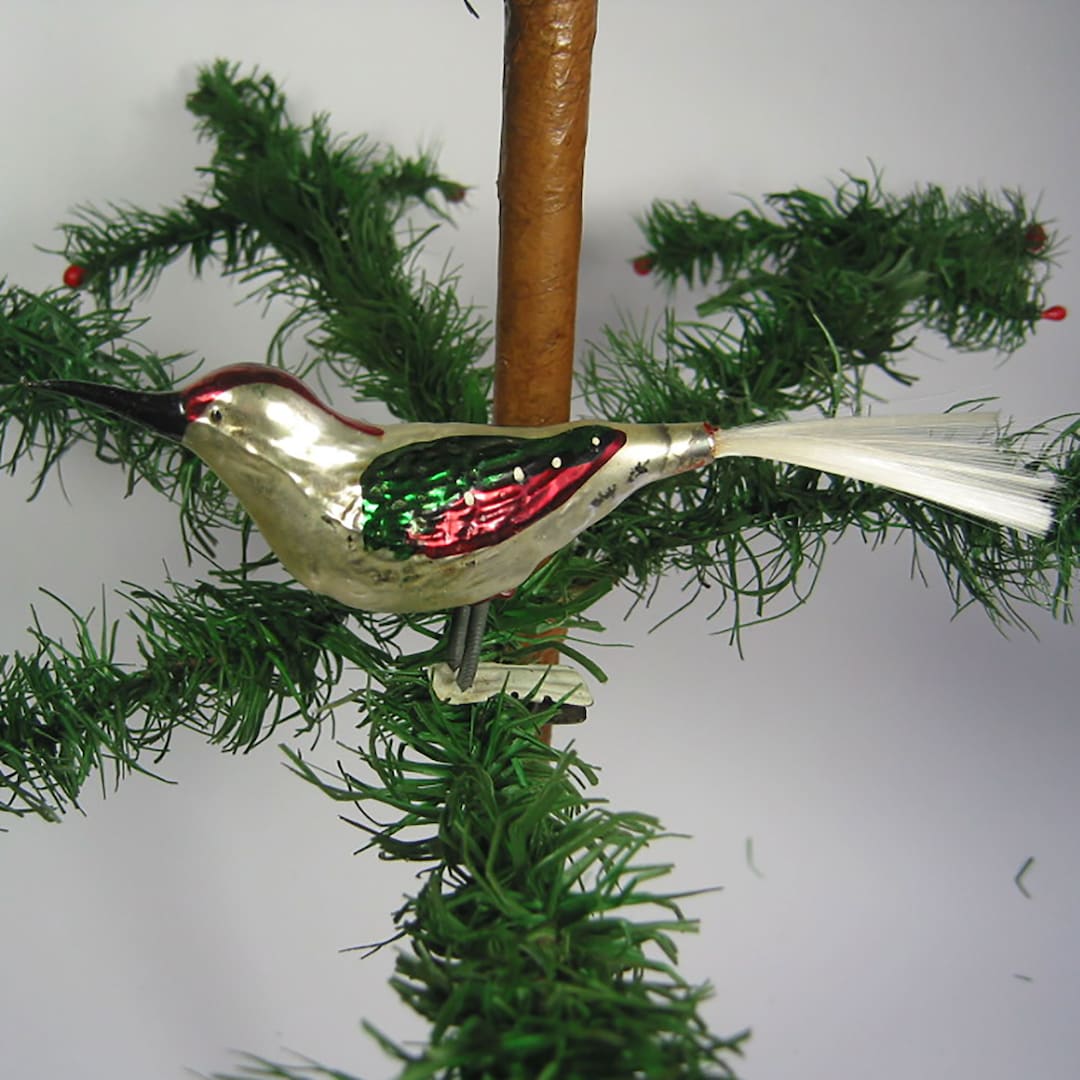 Vintage Antique Christmas Tree Decoration Rare Glass Ornament Bird With ...