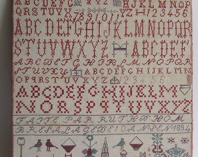 Vintage Antique Embroidery Sampler ABC Sampler by Ruth 10 Years Old ...