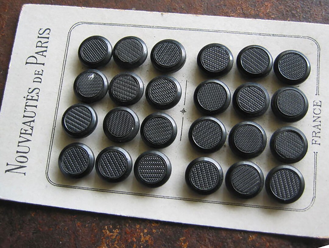 Vintage 24 Antique French Buttons Art Deco Style Matt Black Original ...