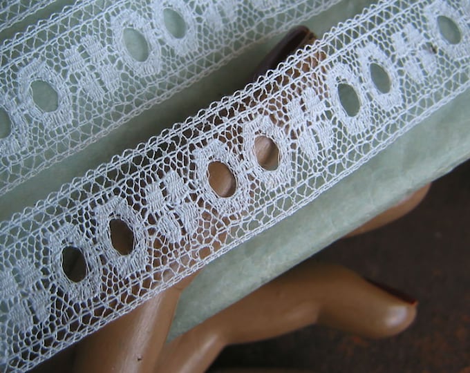 Vintage 11m Antique French Tulle Lace Trim Ribbon Cotton Drawstring ...