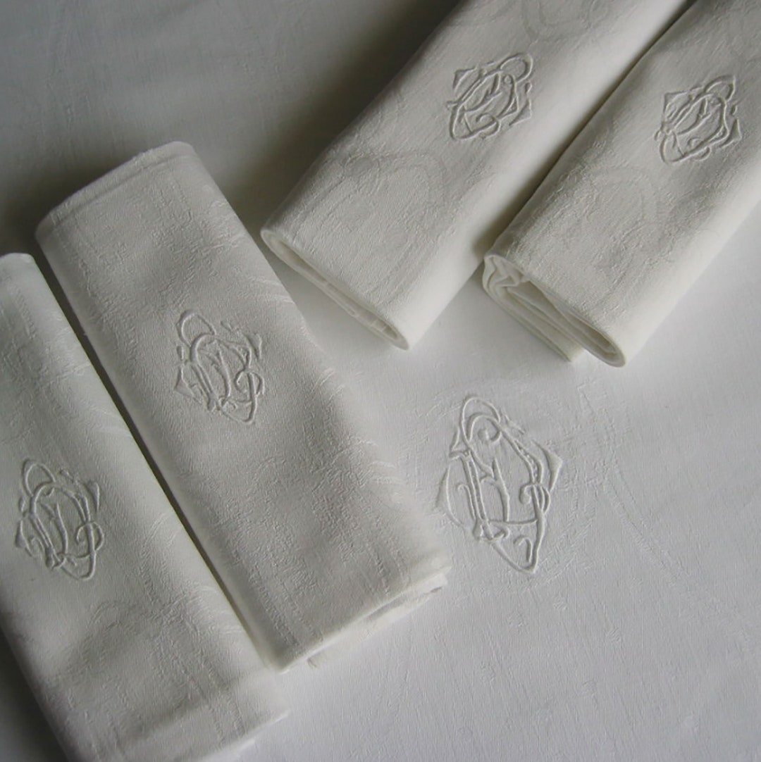 Vintage Antique Stylish Art Nouveau Linen Tablecloth With 4 Napkins and ...