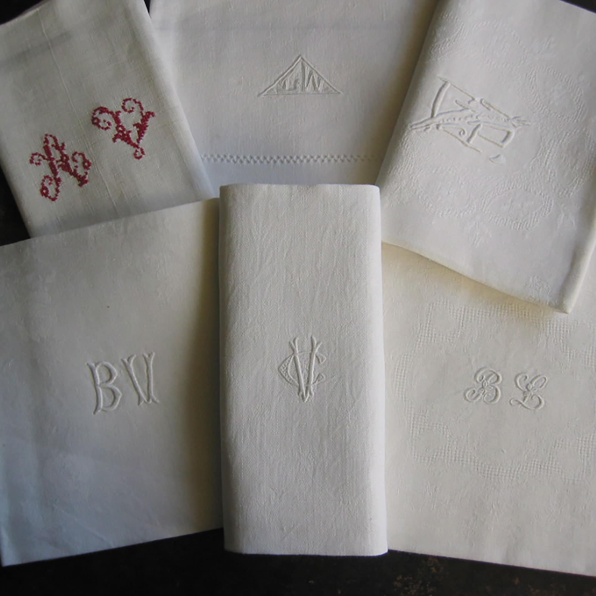 Vintage Antique Set of French Art Nouveau Linen Napkins With Different ...
