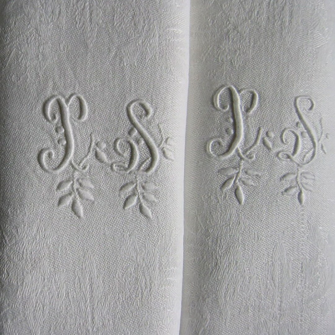 Vintage 6 Antique Art Nouveau Linen Napkins Relief Monogram PS Birds ...