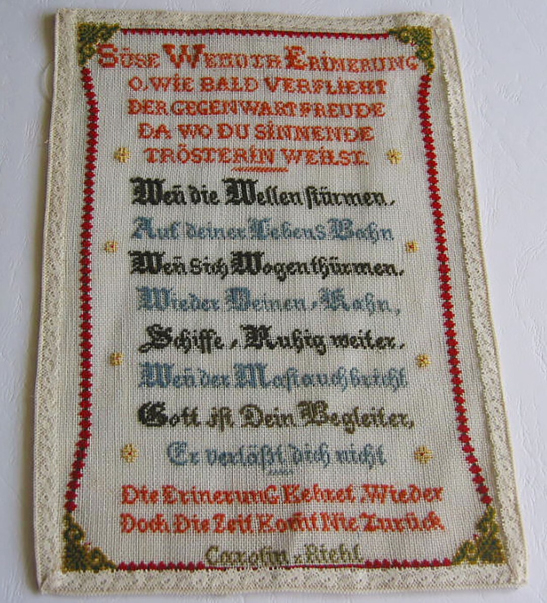 Vintage Old Embroidery Sampler ABC Sampler Sampler Antique French Tulle ...