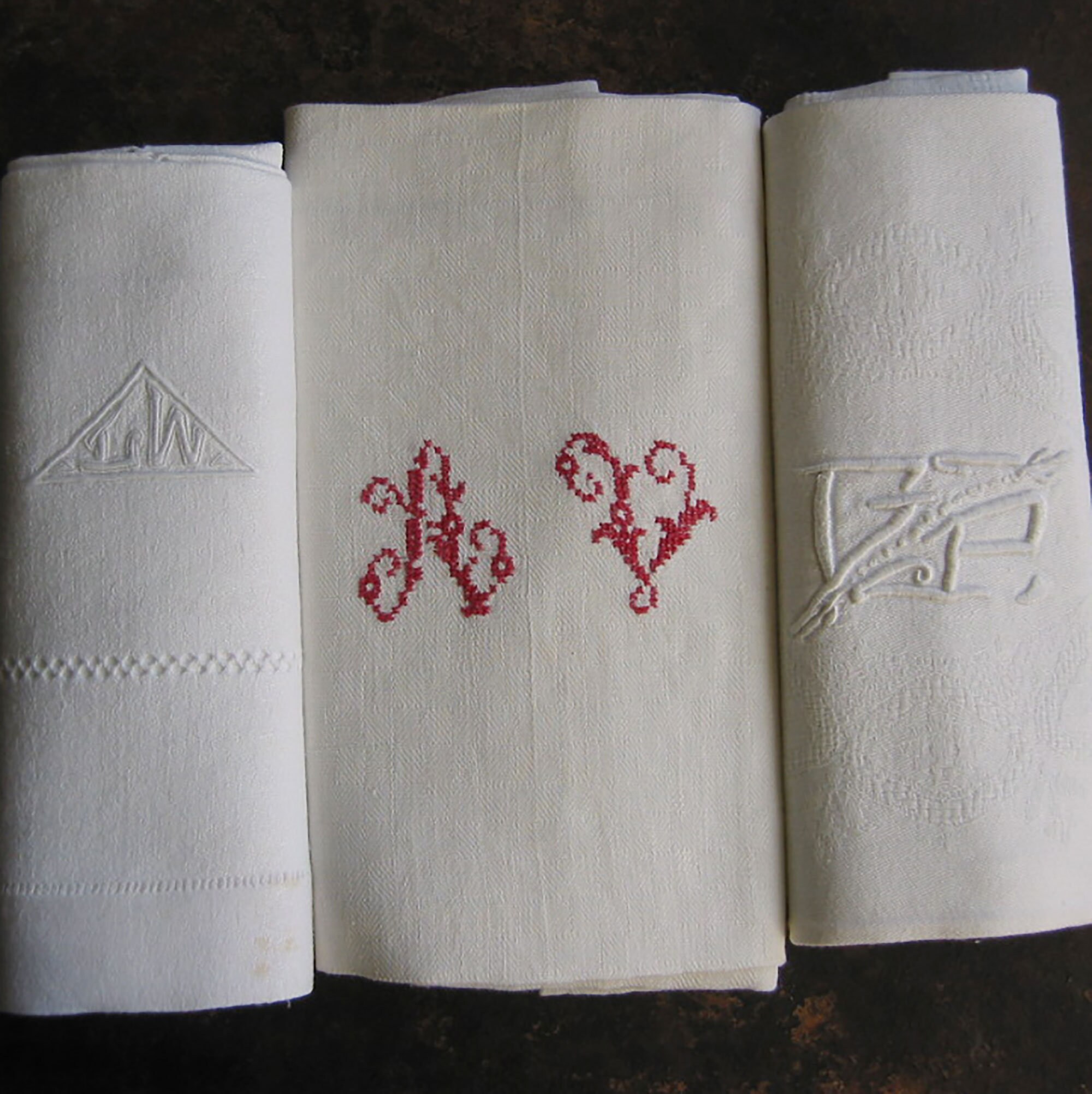 Vintage Antique Set of French Art Nouveau Linen Napkins With Different ...
