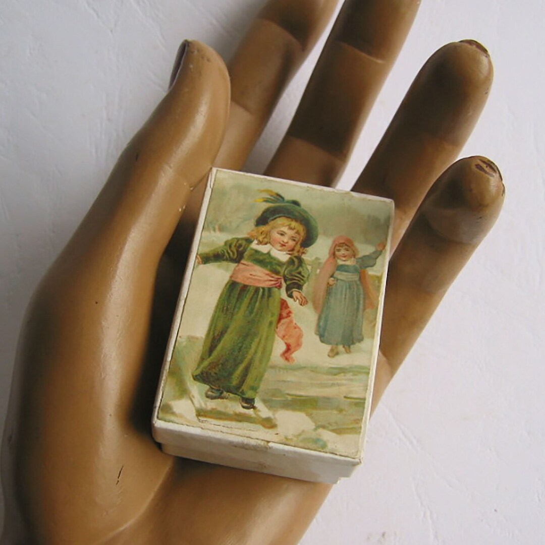 Vintage Antique Small Cardboard Box Jewelry Box Casket With Lithograph ...