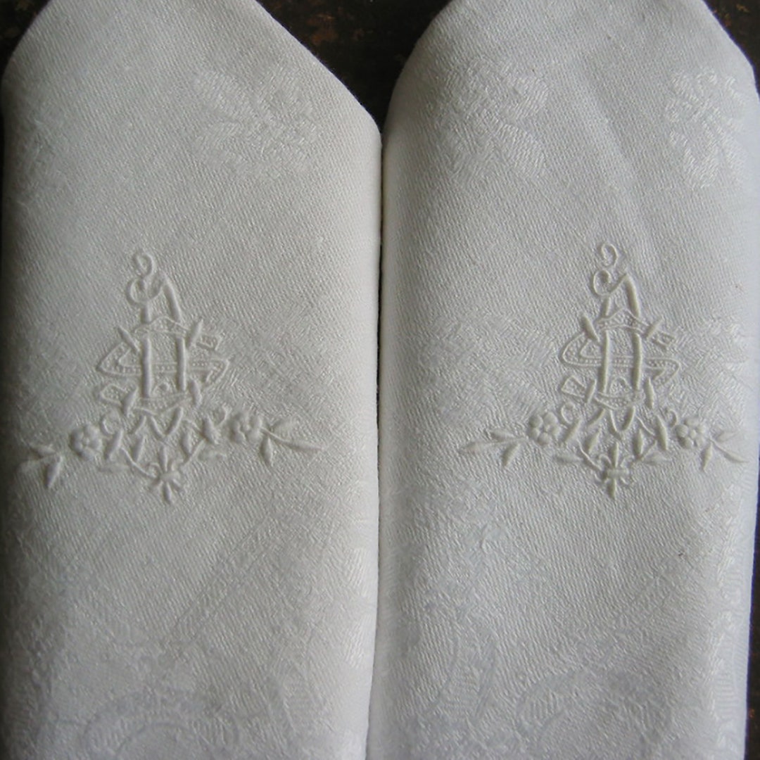 Vintage 6 Antique Art Nouveau Linen Napkins Floral Monogram DS or SD ...