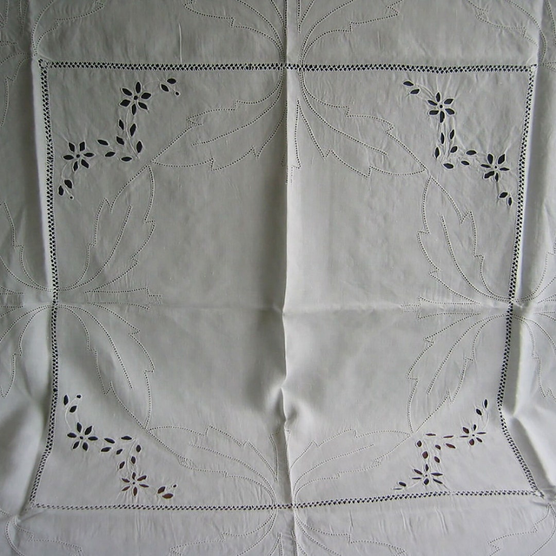 Vintage Antique French Art Nouveau Linen Tablecloth With Bobbin Lace ...