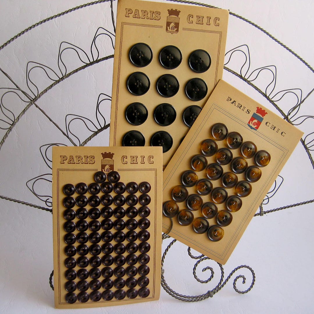 Vintage 12 Antique French 4 Hole Buttons on the Original Cover Paris ...