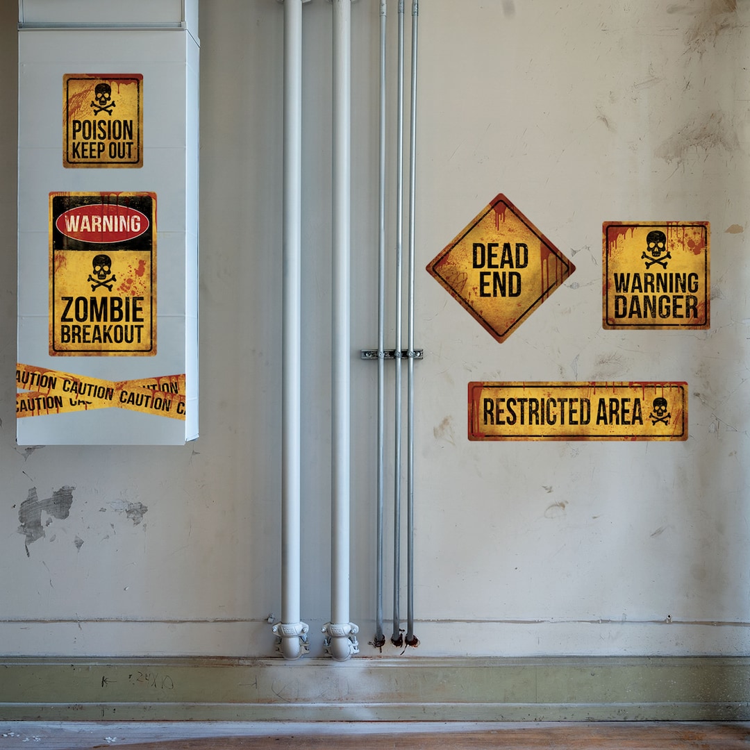 Zombie Outbreak: Caution Sign Collection X-large Halloween Removable ...
