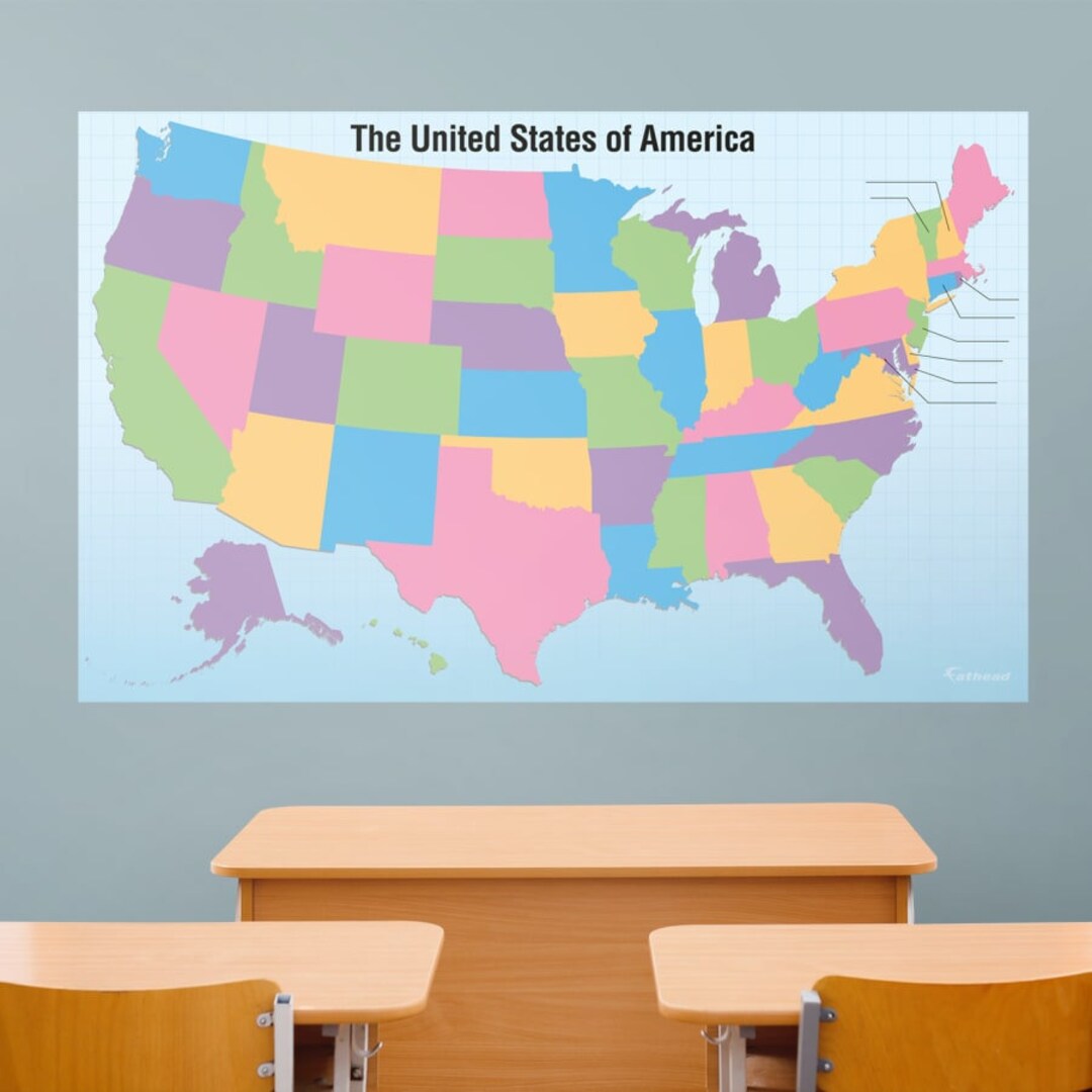 Dry Erase: USA Map With Removable State Names Huge Removable Wall ...