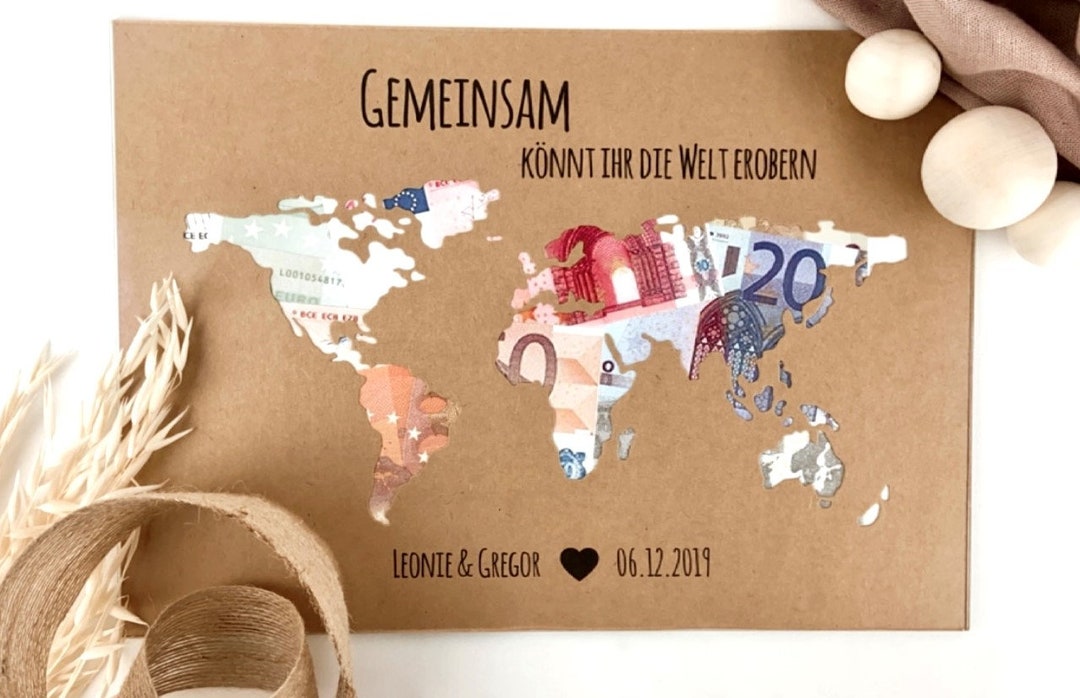 Personalized Wedding Gift world Map as a Cash Gift // Wedding Gifts ...