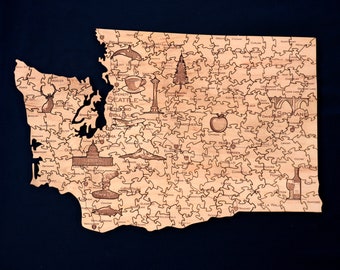 Seattle City Map Wooden Jigsaw Puzzle for Kids, Washington State Puzzle ...