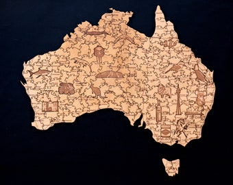 Australia Map Wooden Jigsaw Puzzle, Educational Llustrated Map Puzzle ...