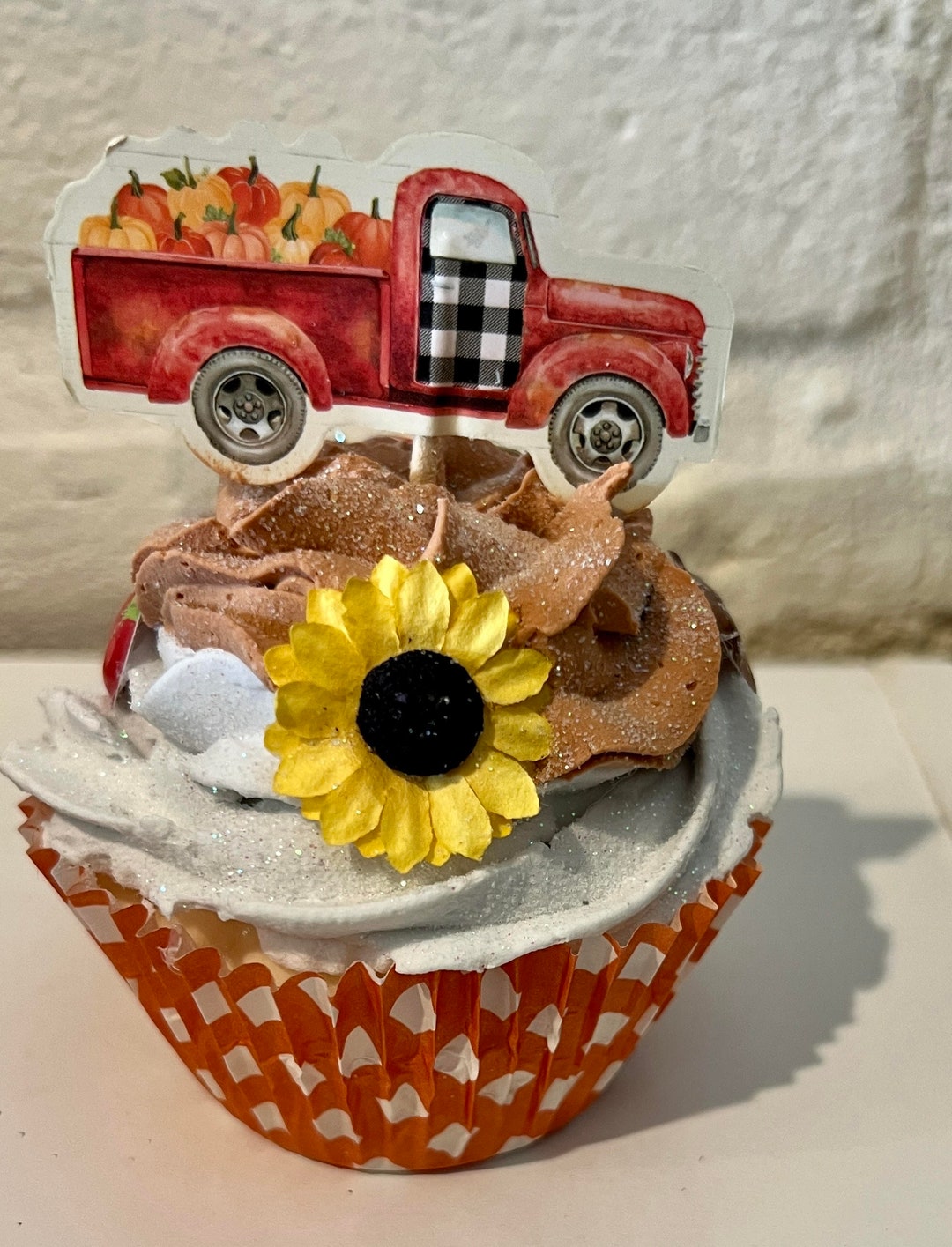 Fall Fake Cupcake, Pumpkins, Truck, Sunflower, Apple, Acorn, Fake ...