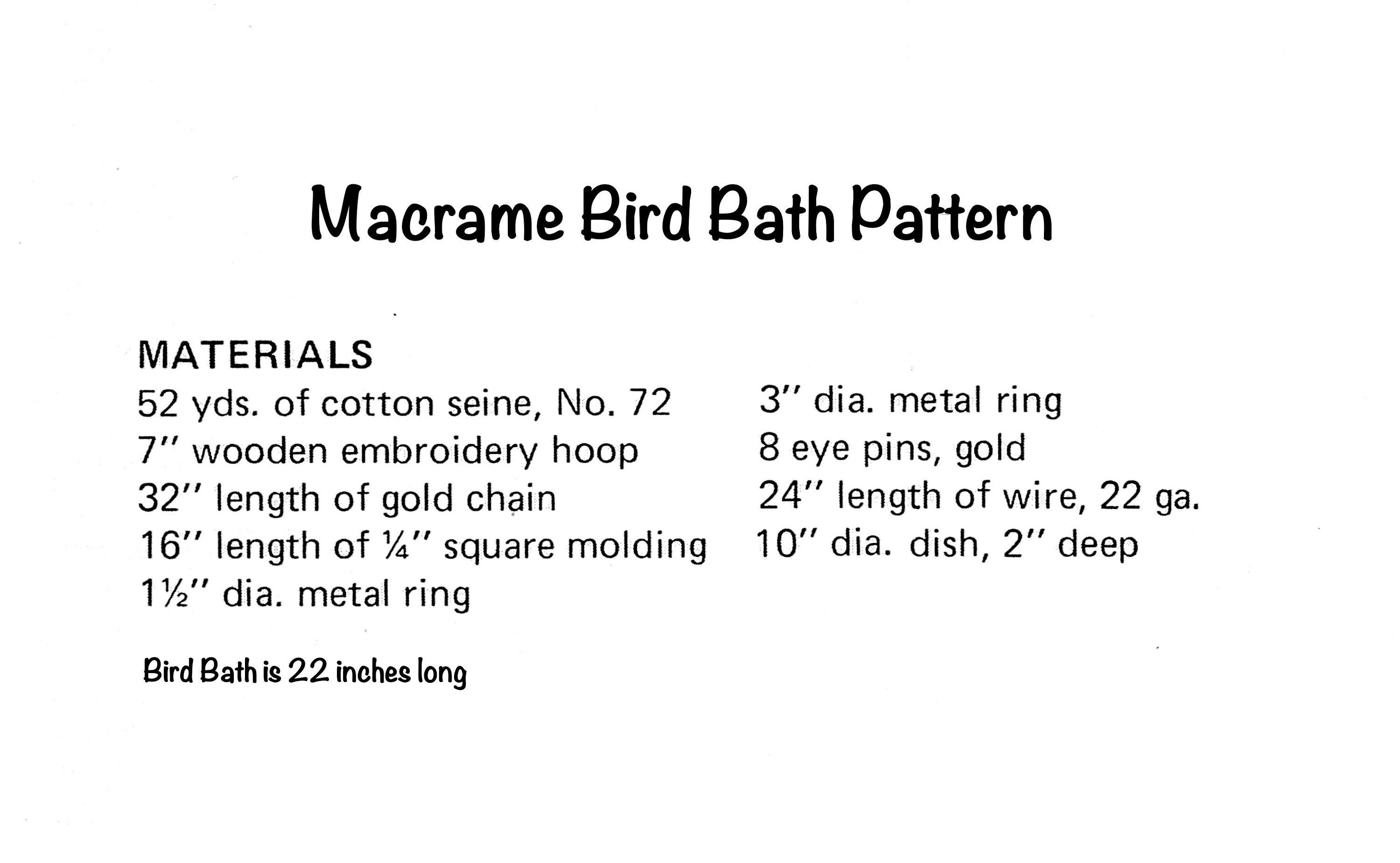 PDF Instant Download - Macrame Bird Bath Pattern - Instructions --boho ...