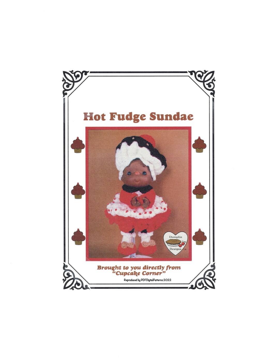 PDF Vintage Crochet 14" Cupcake Corner Doll - Hot Fudge Sundae Pattern ...