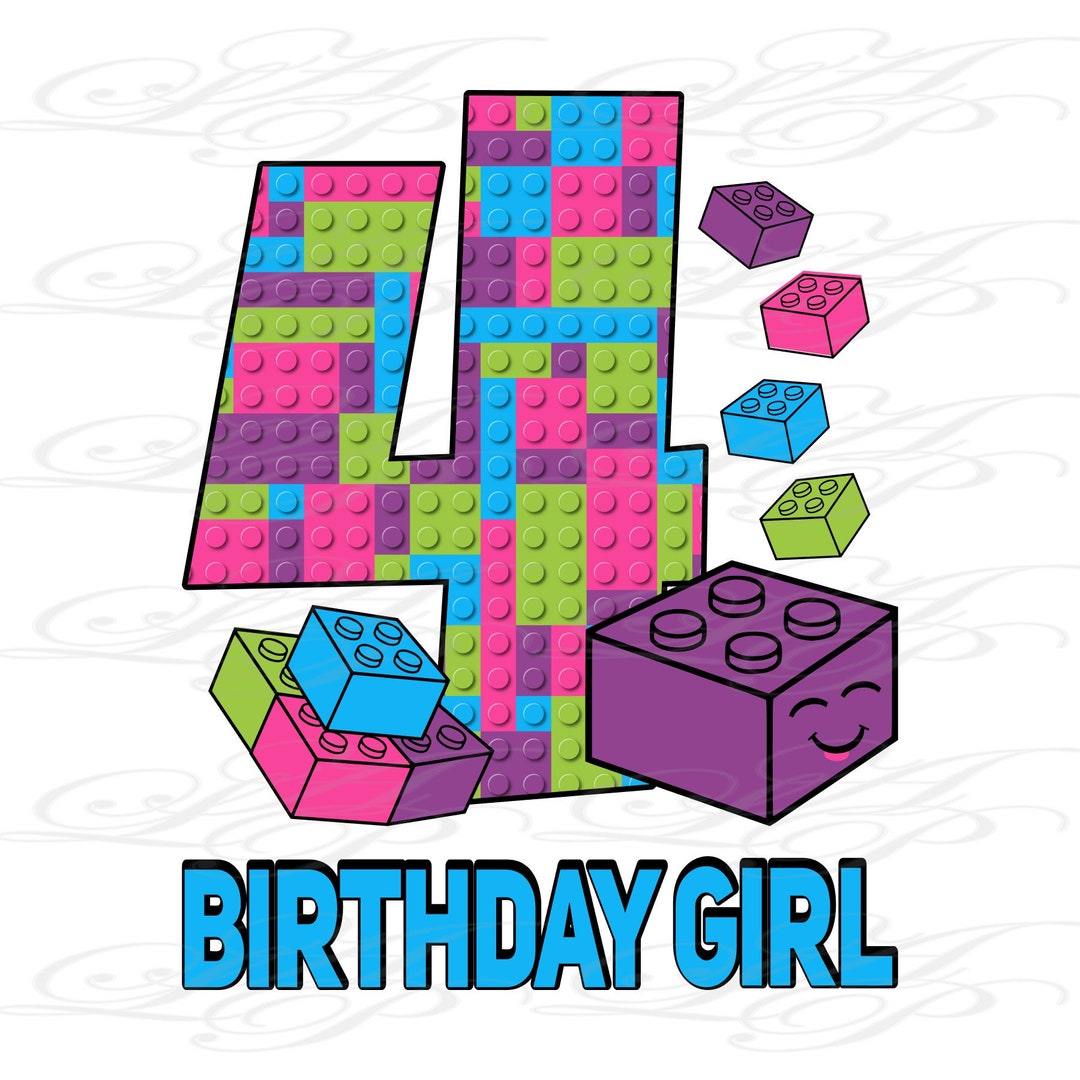 Blocks 4th Birthday Girl PNG: Colorful Building Blocks (digital ...