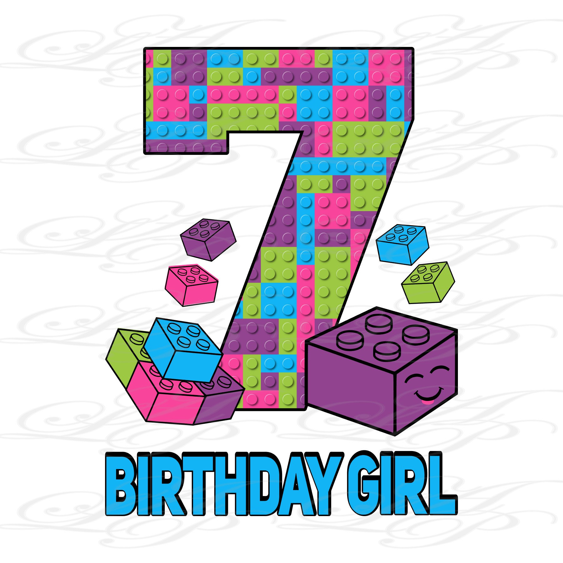 7th Birthday Girl Blocks PNG: Colorful Building Blocks (digital ...