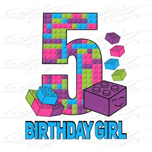 Blocks 5th Birthday Girl PNG Design | Colored Blocks Digital Download ...
