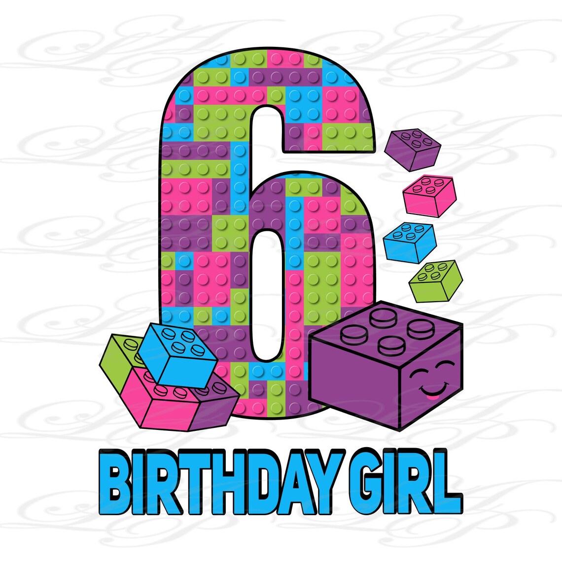 Blocks 6th Birthday Girl PNG Design Colored Blocks Digital - Etsy