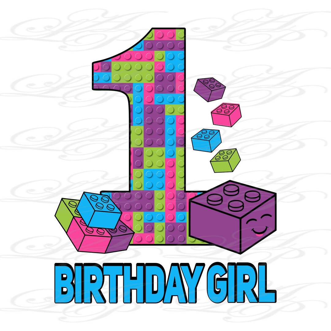 Blocks 1st Birthday Girl PNG Design Colored Blocks Digital Download ...