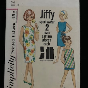 1960's Simplicity Girls' Jiffy Beach Dress, Top and Shorts Sewing ...