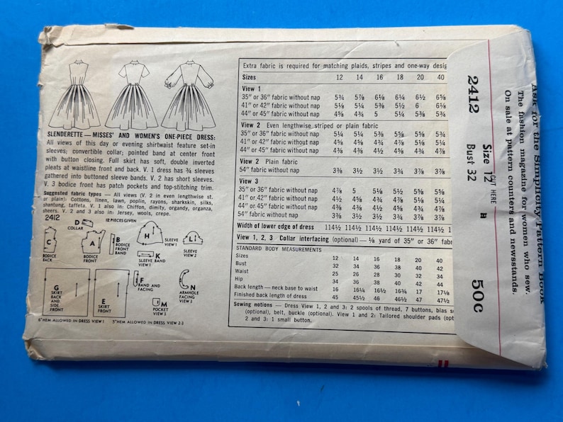 UNCUT Simplicity 2412 Misses One Piece Dress - Rockabilly Dress Sewing ...