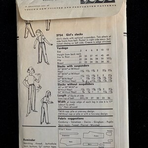 1950's Vogue - Girl's Slacks With Optional Suspenders Sewing Pattern ...