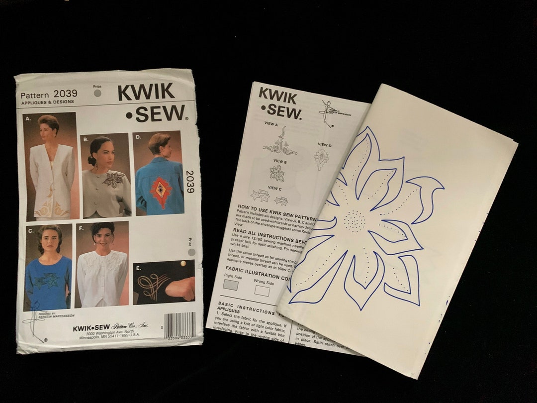 Kwik Sew Sewing Pattern 2039 Misses Appliques and Designs for Jackets ...