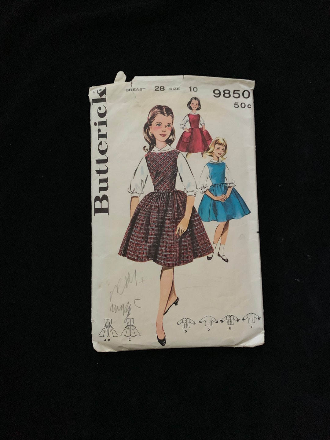1960's Butterick Girls' Jumper and Blouse Set- Sewing Pattern 9850 ...