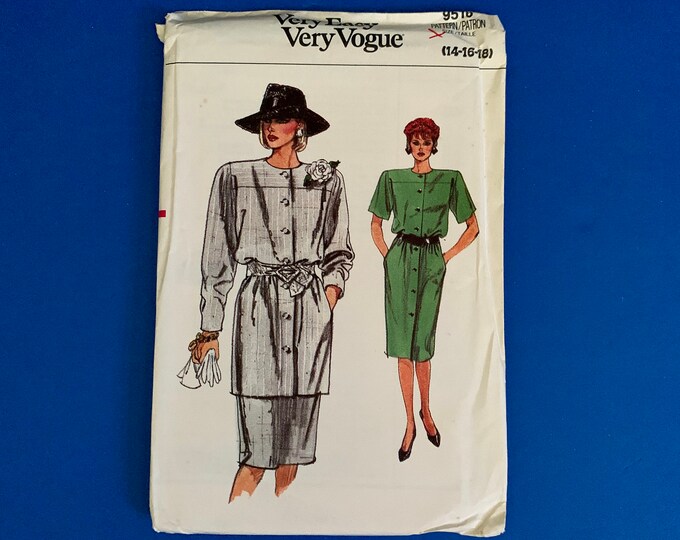 UNCUT 80's Vogue 9516 Very Easy Misses Dress, Tunic and Skirt Sewing ...