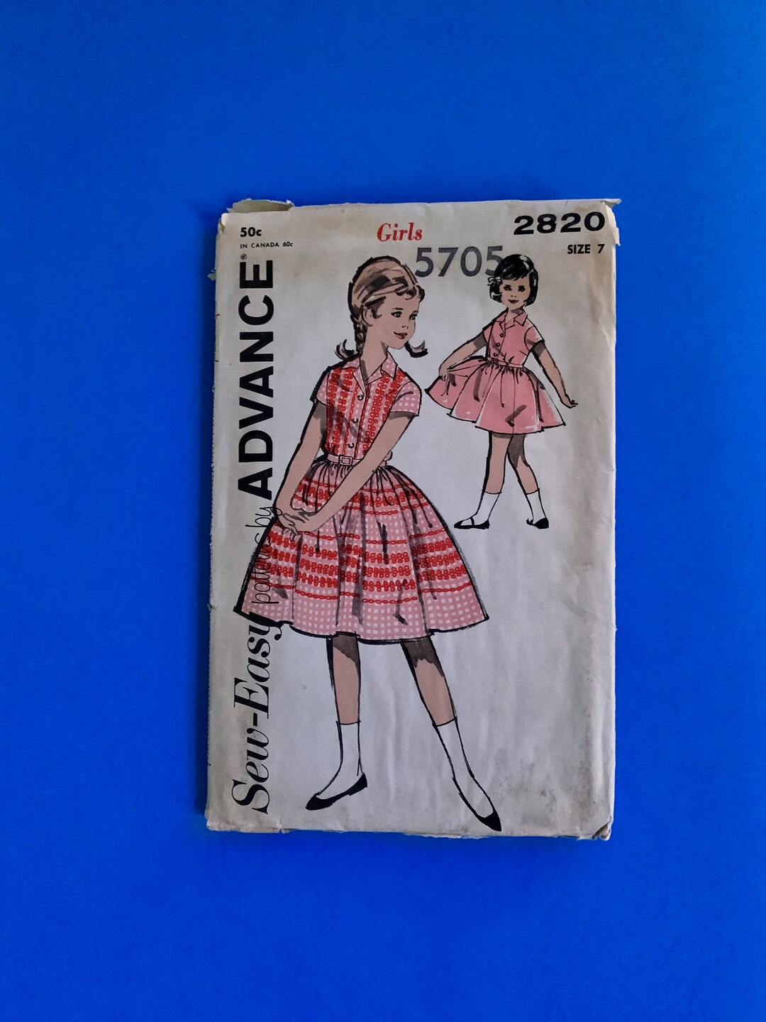 1960's Advance 2820 - Girl's Dress Sewing Pattern- Size 7, Breast 25 ...