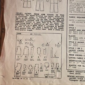 Simplicity 2968 Sewing Pattern Child's Jacket, Hood and Slacks in Two ...