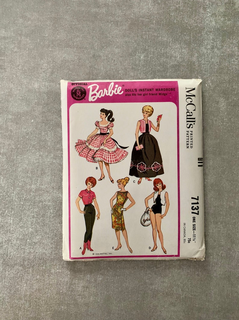 PDF 60's Barbie Wardrobe Mccalls 7137 Sewing Pattern for - Etsy