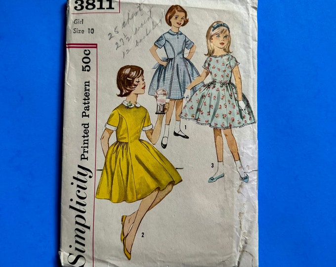 Simplicity 3811 Girls One Piece Dress With Detachable Collar and Cuffs ...