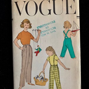 1950's Vogue - Girl's Slacks With Optional Suspenders Sewing Pattern ...
