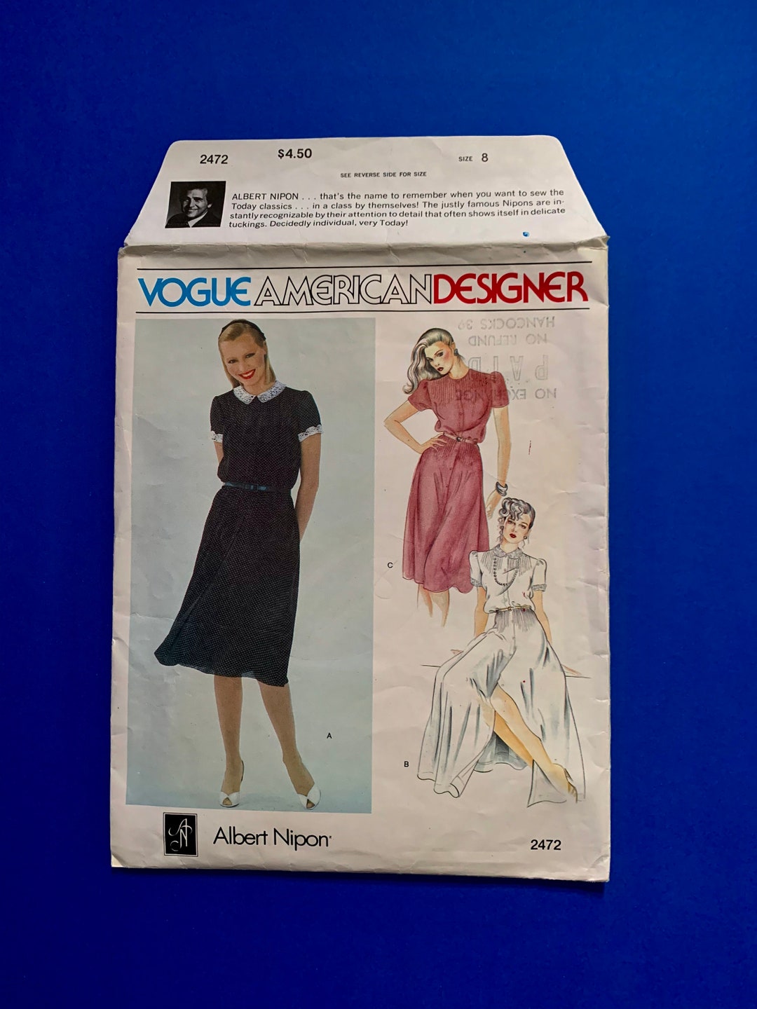 Vogue American Designer Albert Nipon 2472 - Loose Fitting Dress With ...