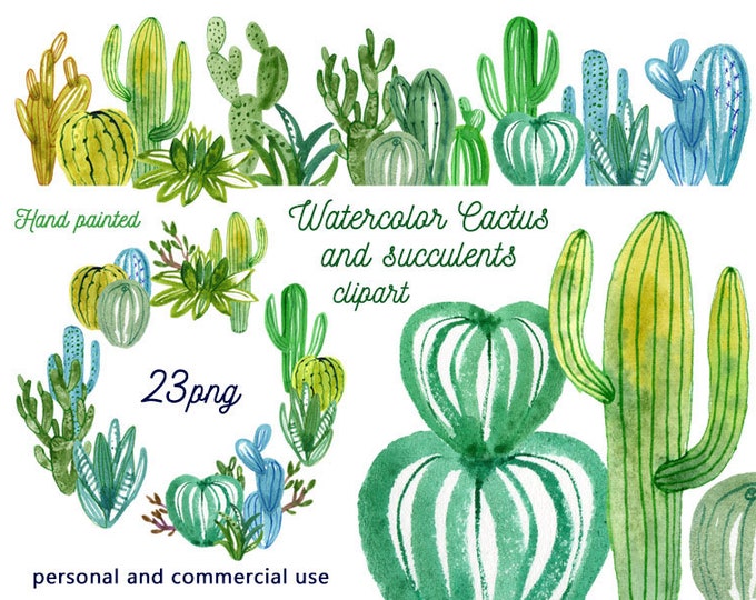 Cactus Clipart Watercolor Cactus Clip Art Cactus - Etsy