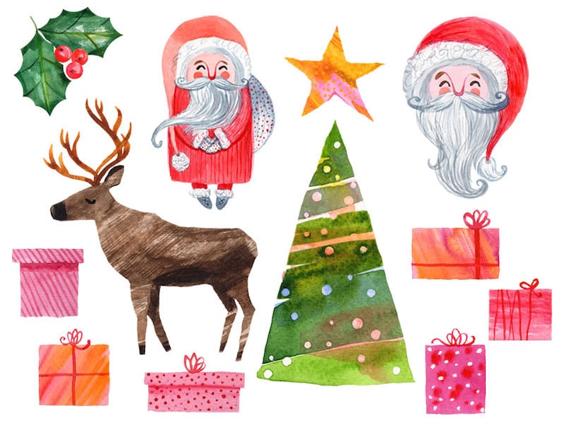 Santa Claus Clipart. Watercolor Hand-painted Christmas Clip | Etsy