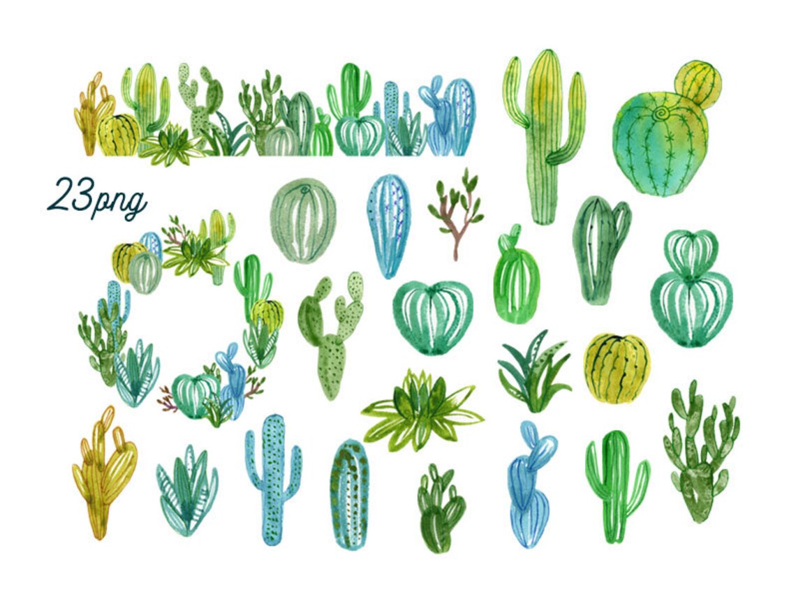 Cactus Clipart, Watercolor Cactus Clip Art, Cactus Illustration ...