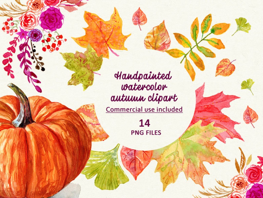 Watercolor Autumn Leaves Clipart. Hand Painted Fall Leaf, Commercial ...