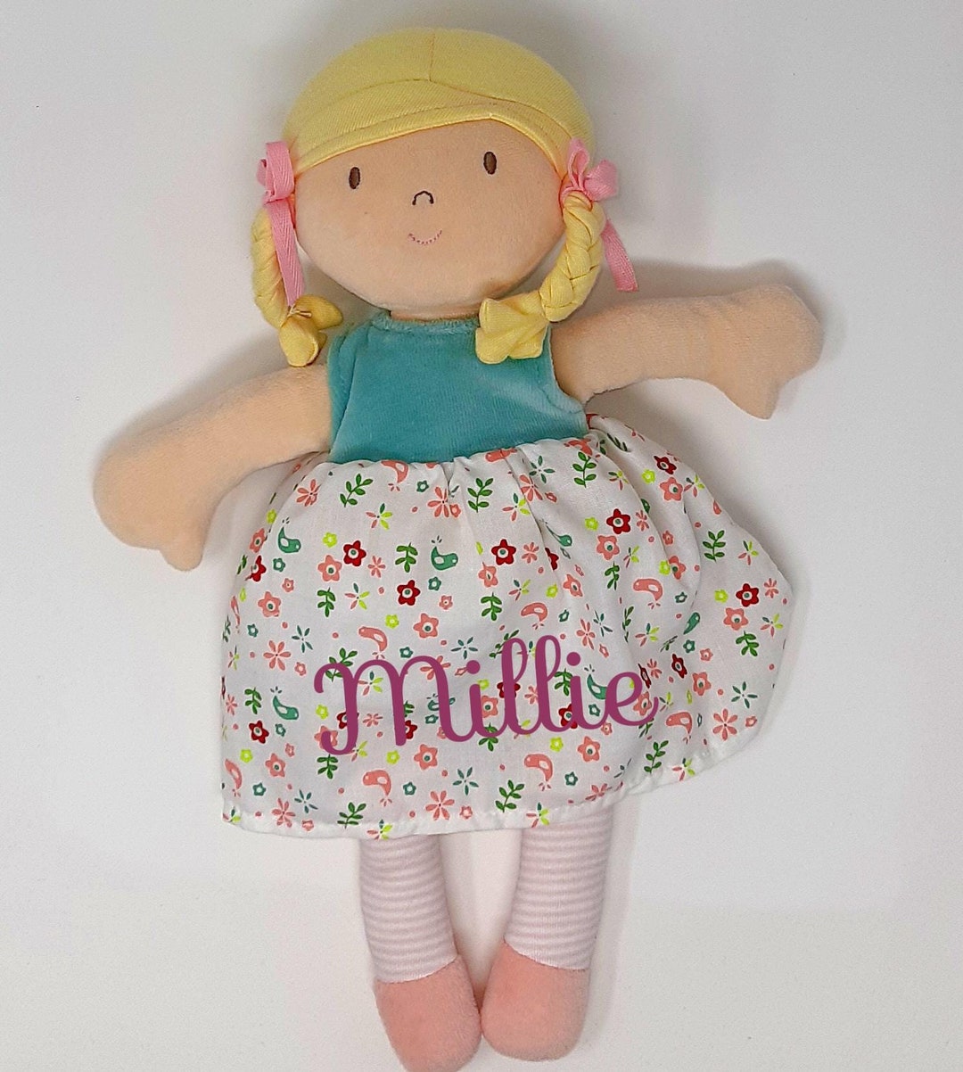 Personalised Blonde Rag Doll, Embroidered With Any Name, Custom Cloth ...