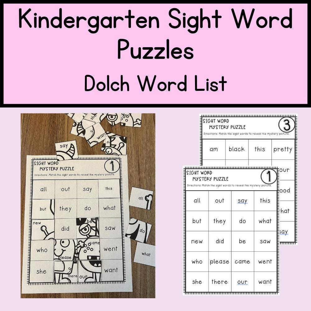 Kindergarten Sight Word Puzzles, Dolch Kindergarten Sight Word Puzzles ...
