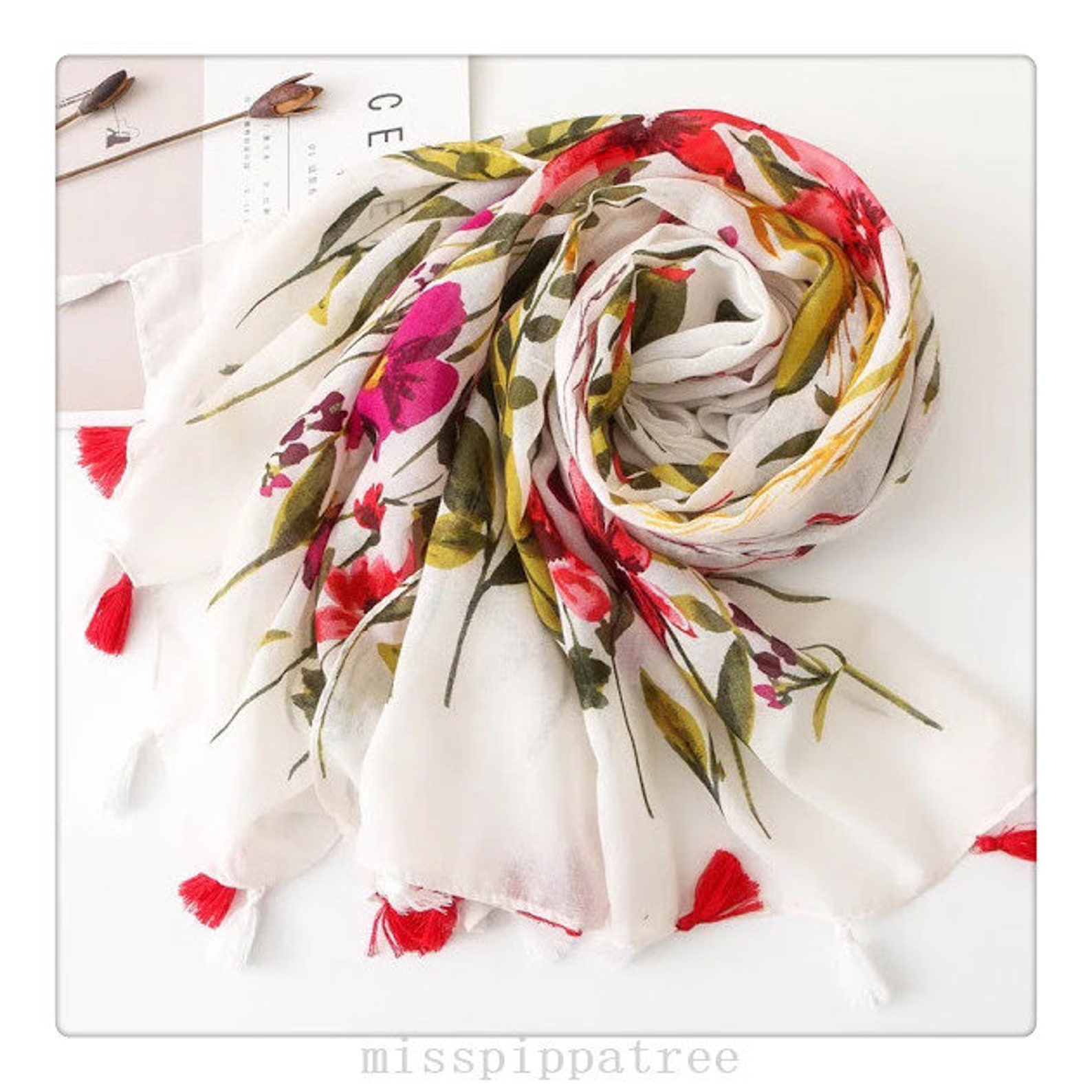 Floral Print Scarf - Etsy